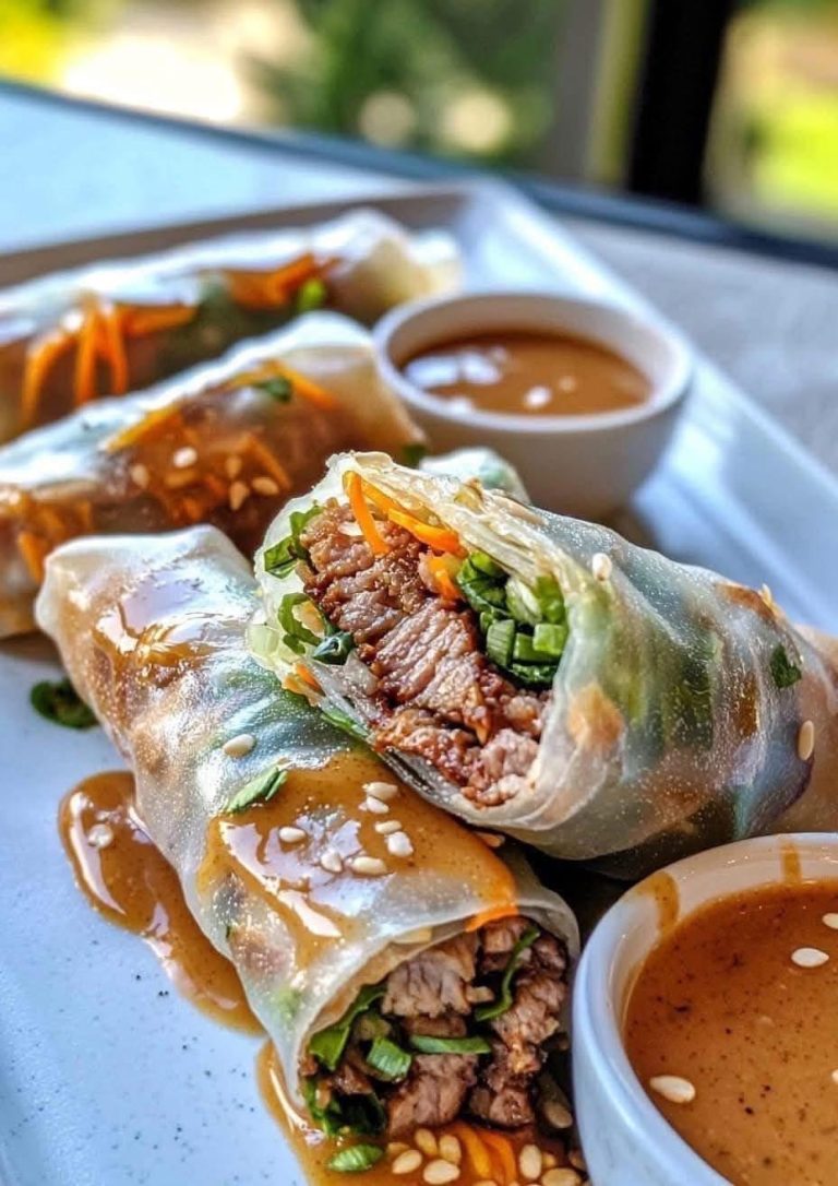 Beef Spring Rolls with Peanut Lime Sauce – Awesome Food