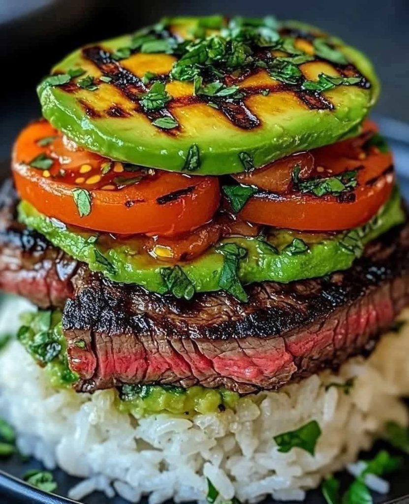 Grilled Steak & Avocado Stack with Rice – Awesome Food