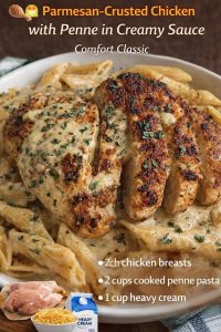 Parmesan-Crusted Chicken with Penne in Creamy Sauce 🍝 – Awesome Food